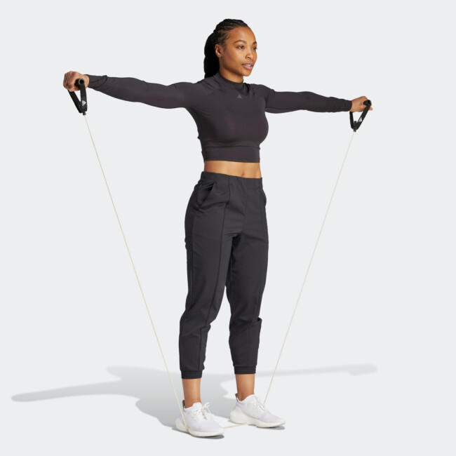 ADIDAS WOMENS AEROREADY TRAIN ESSENTIALS MINIMAL BRANDING WOVEN JOGGERS ...